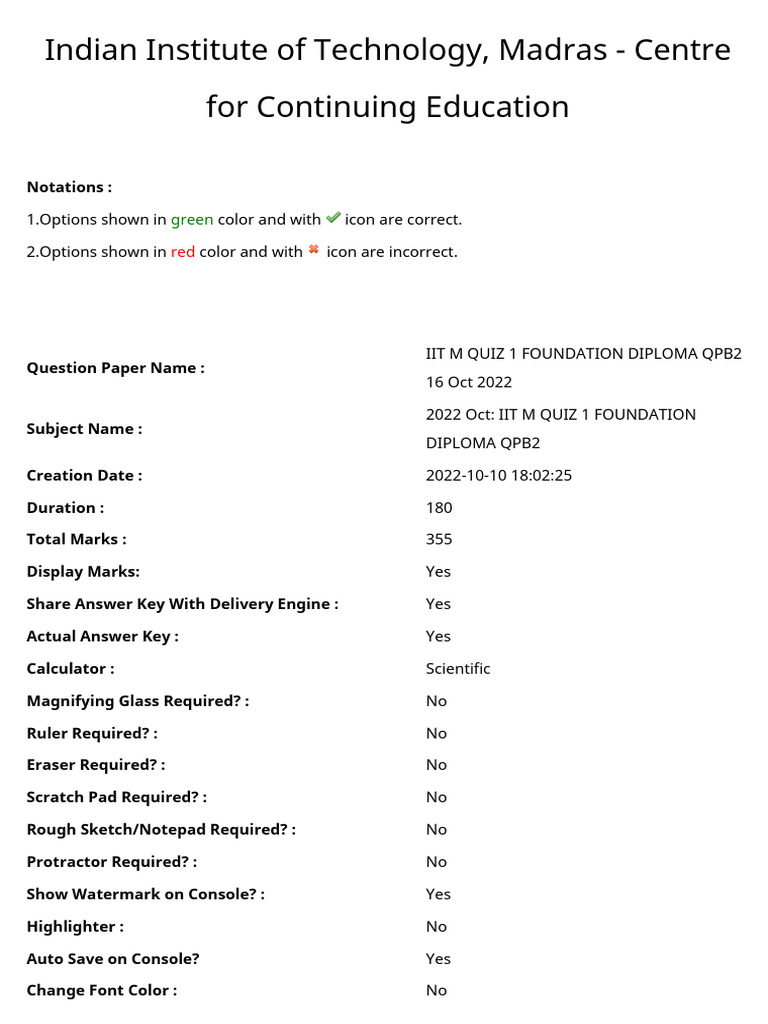 IITM Quiz for Diploma Students | PDF | Multiple Choice
