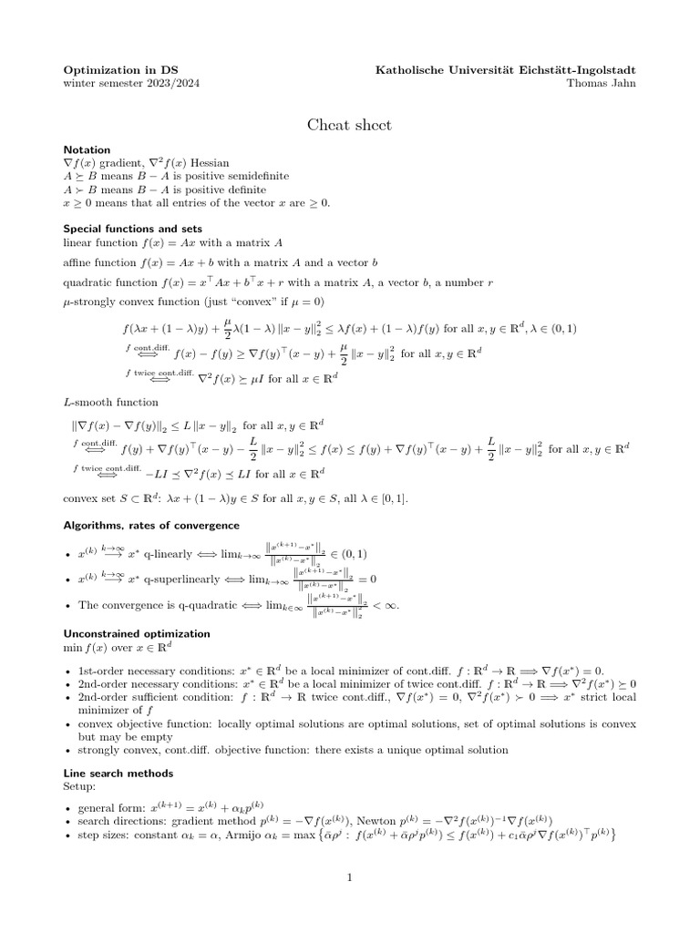 Cheatsheet | PDF | Mathematical Optimization | Mathematical Physics