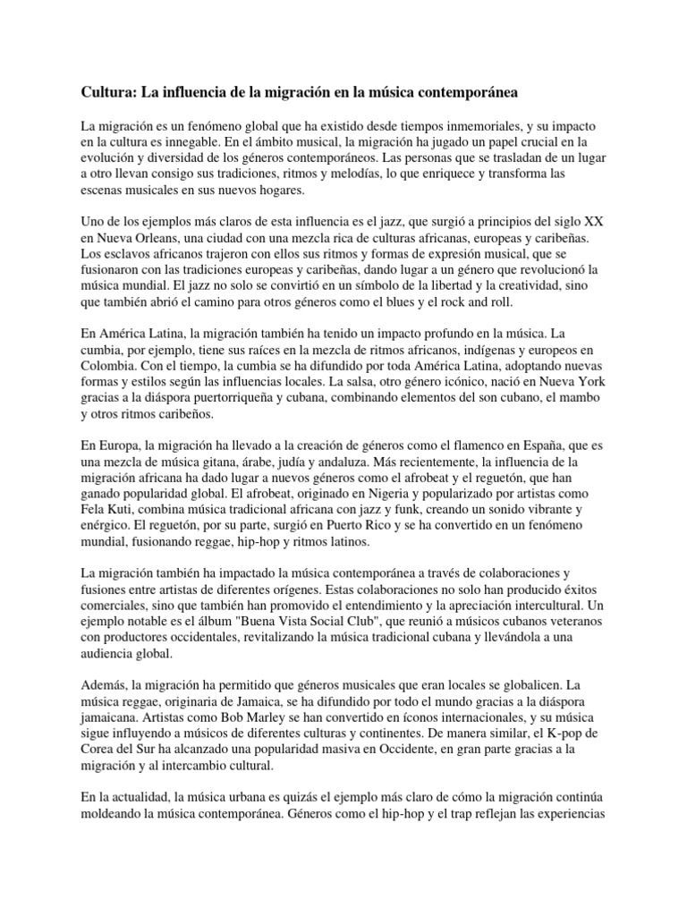La Influencia de La Migración en La Música Contemporánea | PDF | Música ...