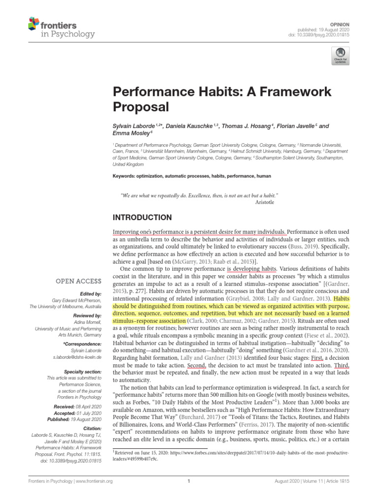 Laborde2020 Performance Habits A Framework Proposal | PDF | Habits ...