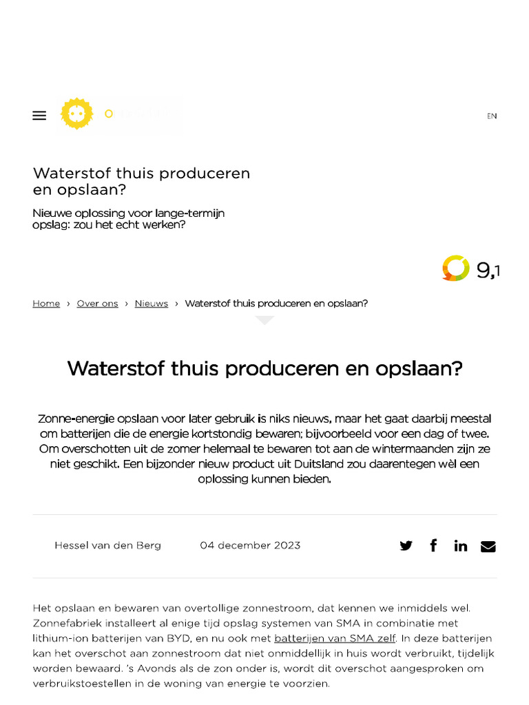 Waterstof Thuis Produceren en Opslaan - Zonnefabriek | PDF