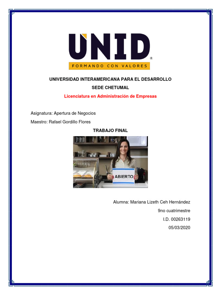 Trab. Final. Apertura de Negocios. Mariana Ceh | PDF | Lean Manufacturing | Business