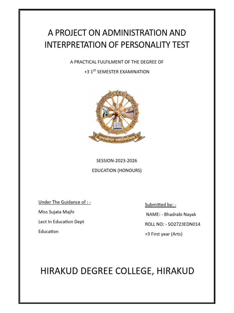 A Project On Administration and Interpretation of Personality Test ...