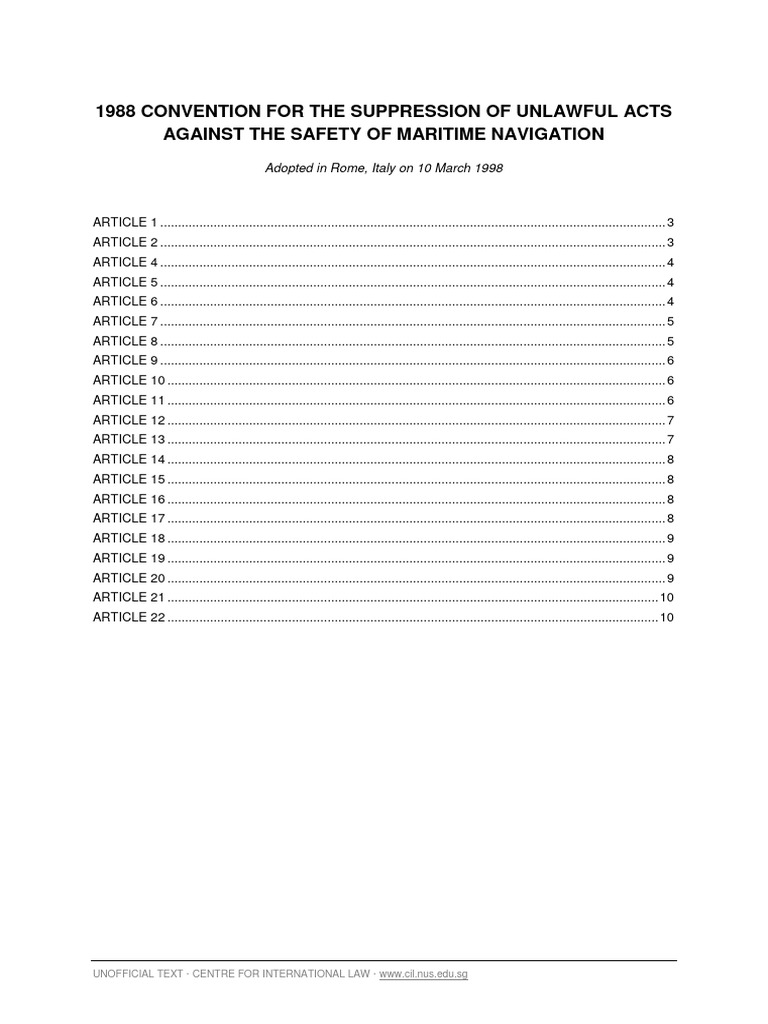 1988 Convention For The Suppression of Unlawful Acts Against The Safety of Maritime Navigation 1 ...