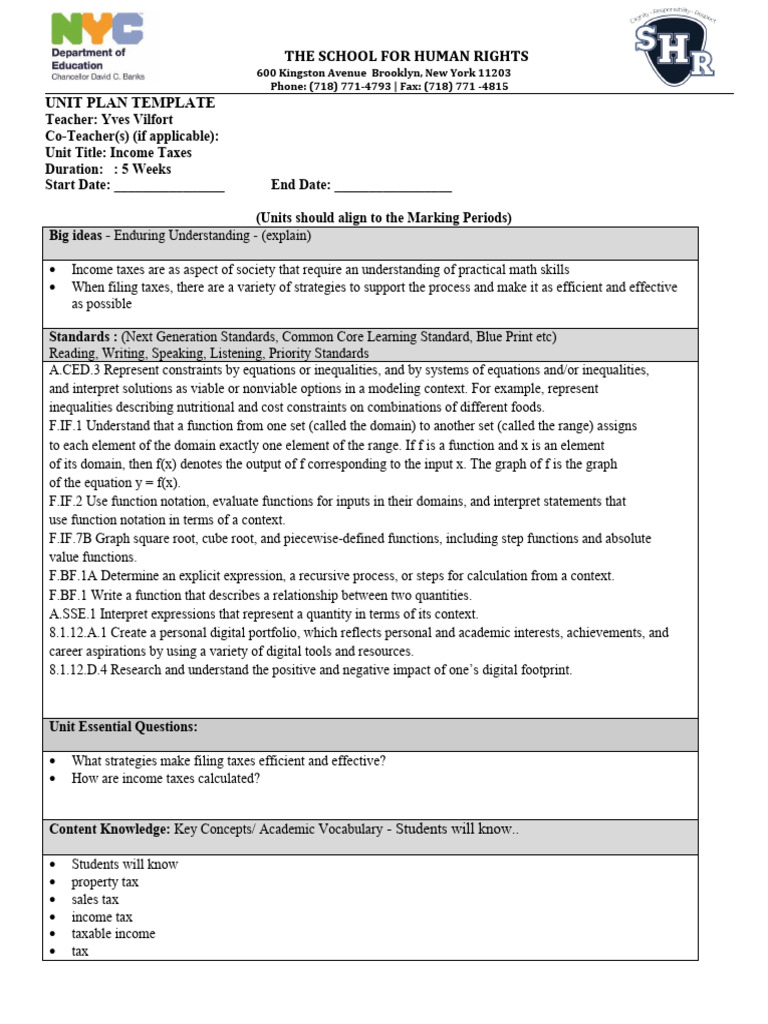Applied Math Unit 3 Plan | PDF | Function (Mathematics) | Taxes