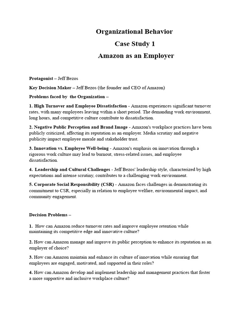 Organizational Behavior CASE 1 | PDF | Corporate Social Responsibility | Employee Retention