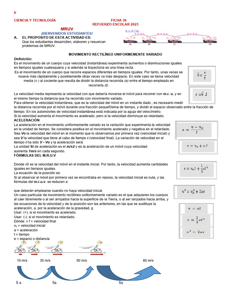 Mruv Ficha 36 | PDF | Velocidad | Aceleración