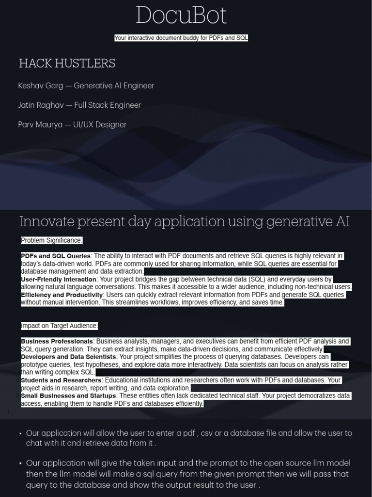 Hack Hustlers: Keshav Garg - Generative AI Engineer Jatin Raghav - Full Stack Engineer Parv ...