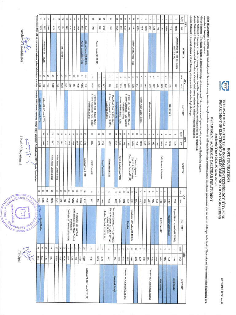 Dept - Academic Calender Student | PDF
