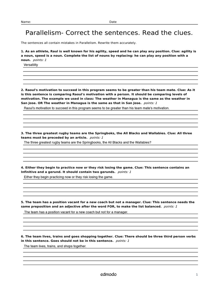 Parallelism - Correct The Sentences. Read The Clues. | PDF | Noun ...