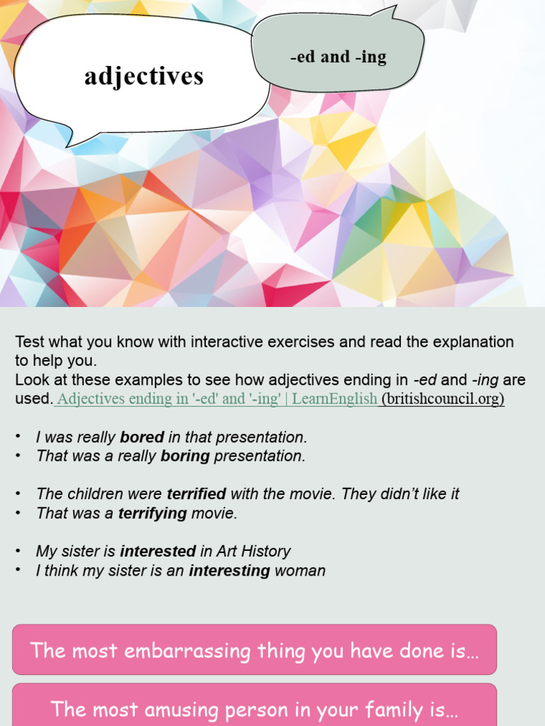 Adjectives Ending - Ed and - Ing | PDF