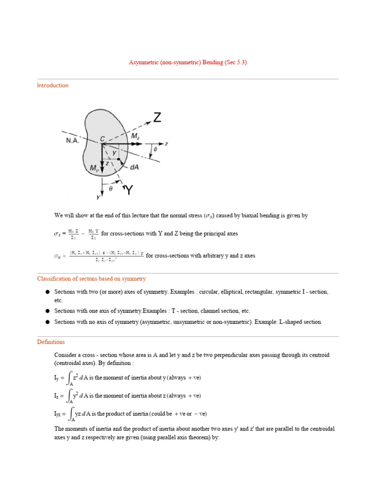 Asymmetric Bending | Download Free PDF | Bending | Solid Mechanics