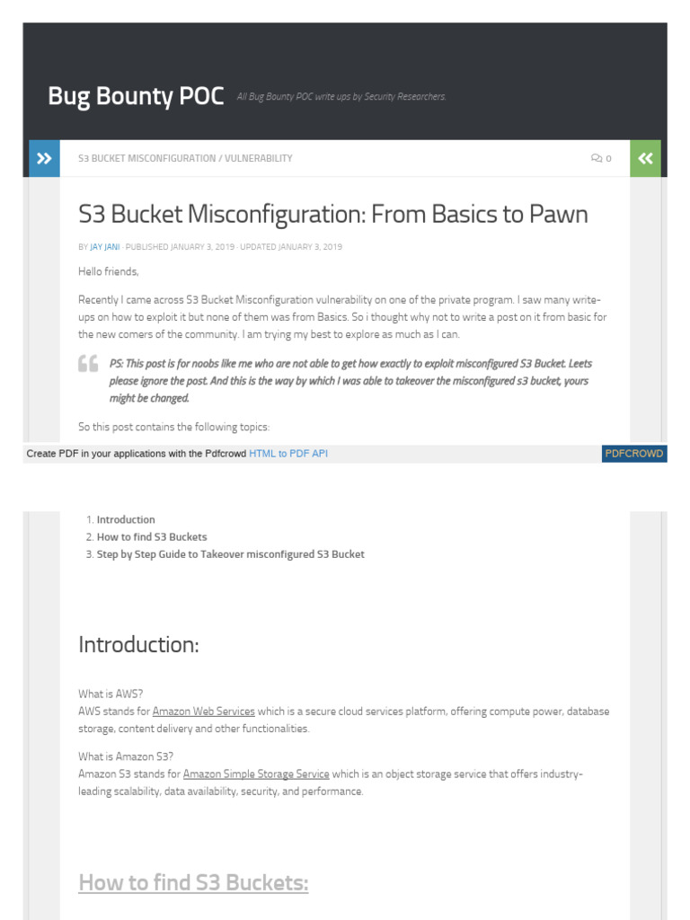 S3 Bucket Misconfiguration - From Basics To Pawn | PDF | Amazon Web Services | Software Engineering