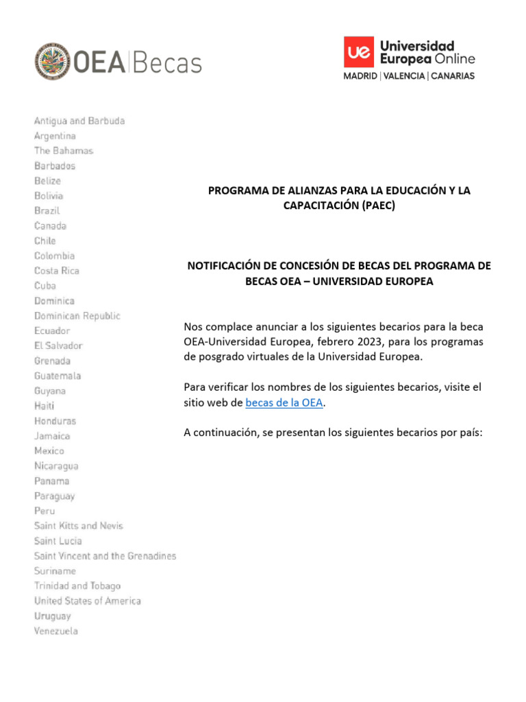 ListadoOficialBecarios OEA Febrero2023 V2 | PDF | Colombia