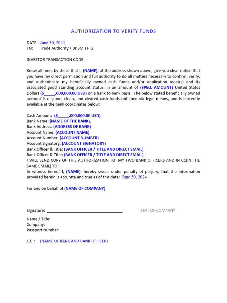 Smit 2024 AUTHORIZATION TO VERIFY FUNDS | PDF