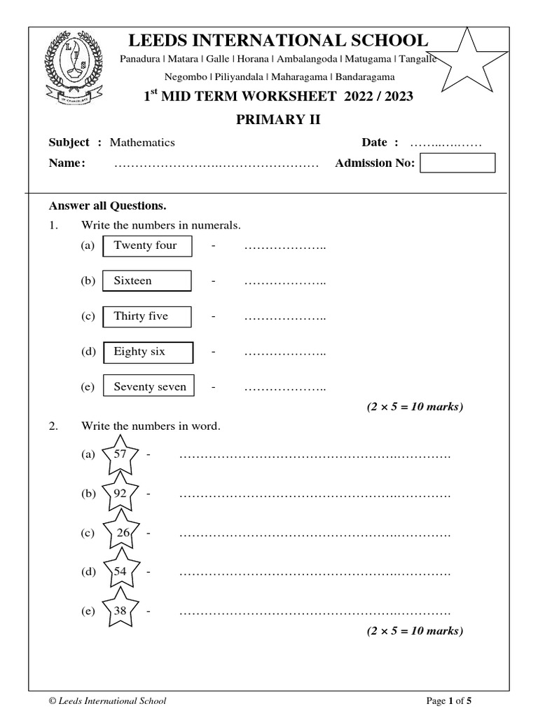 1st MTT - AY22.23 - P2 - Mathematics - QP | PDF