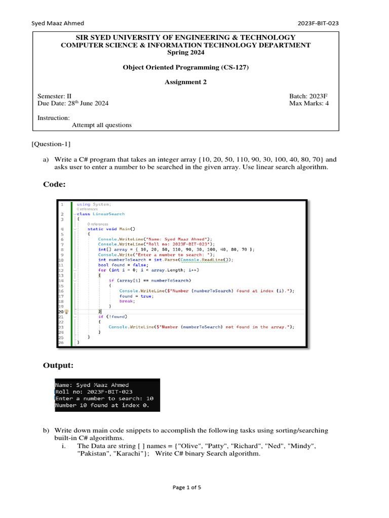 Assignment 2 Of Oop Pdf Method Computer Programming C Sharp Programming Language 0784
