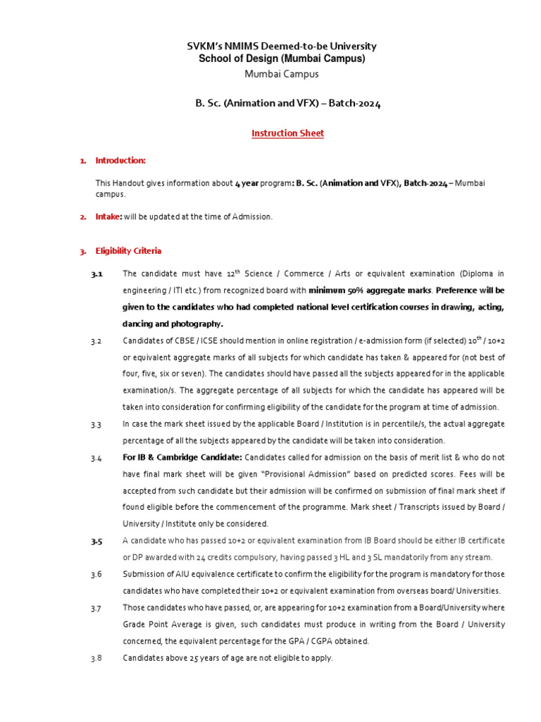 B.SC - Animation and VFX - 2024 (Admission Info Website File) Intake Fig Removed. | PDF ...