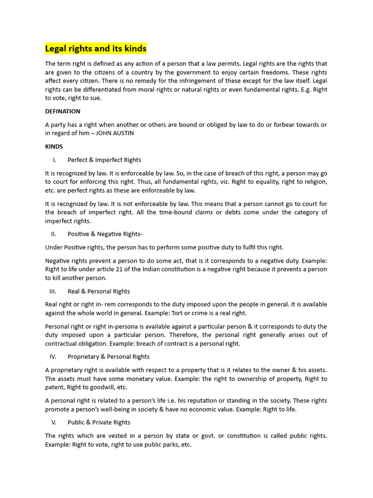 Legal Rights and Its Kinds | PDF | Ownership | Rights