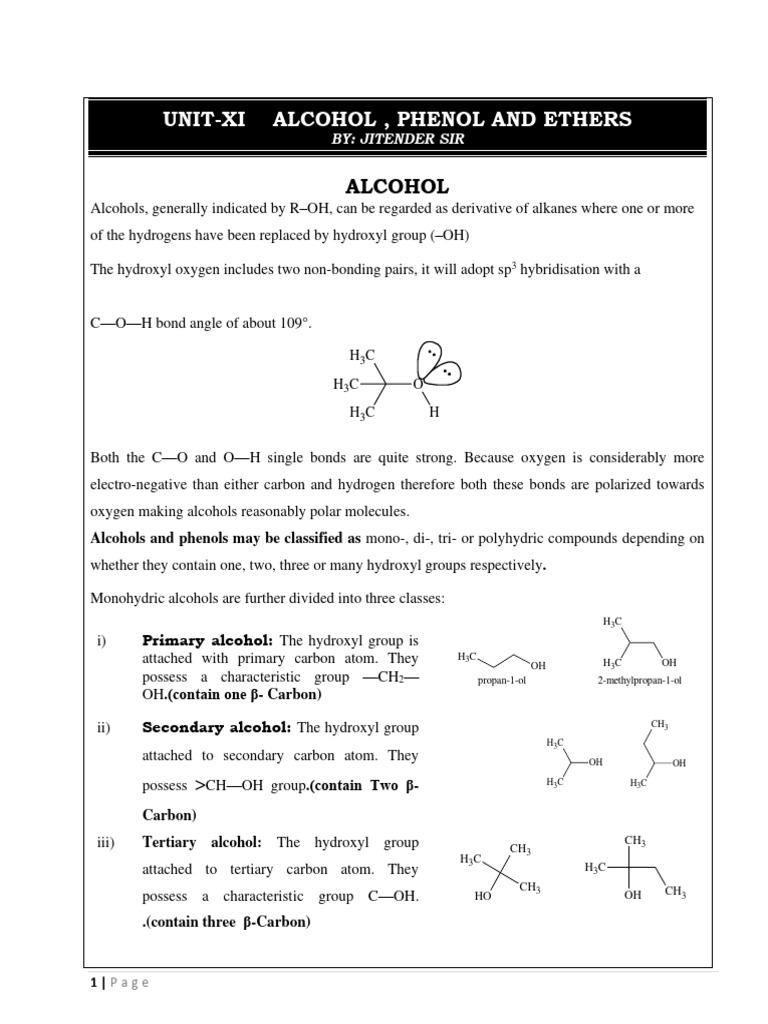 Alcohols, Phenols, and Ethers Overview | PDF | Ether | Hydroxide