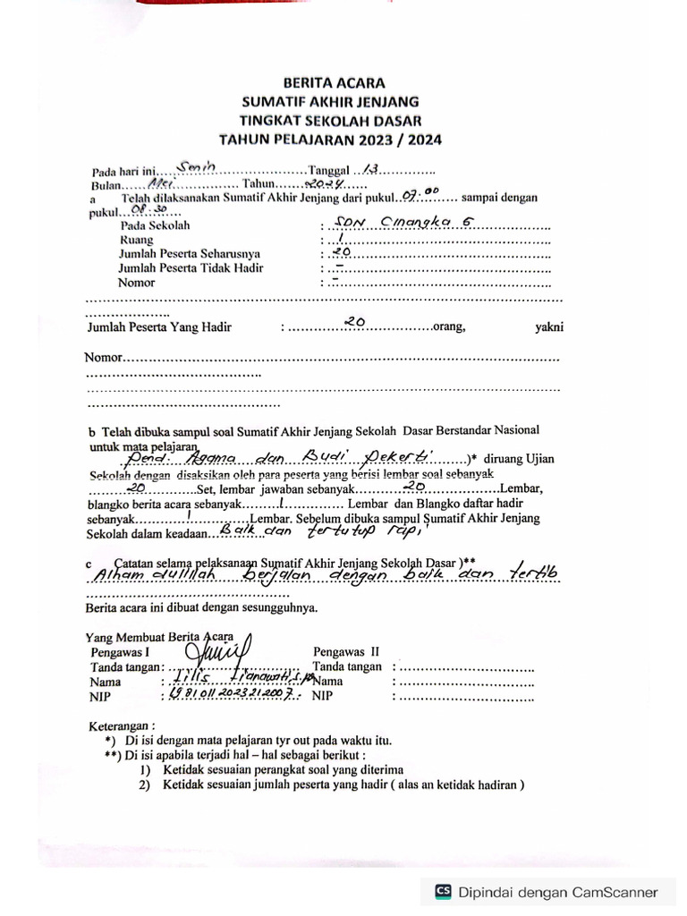 Berita Acara Sumatif Akhir Jenjang 2024 | PDF