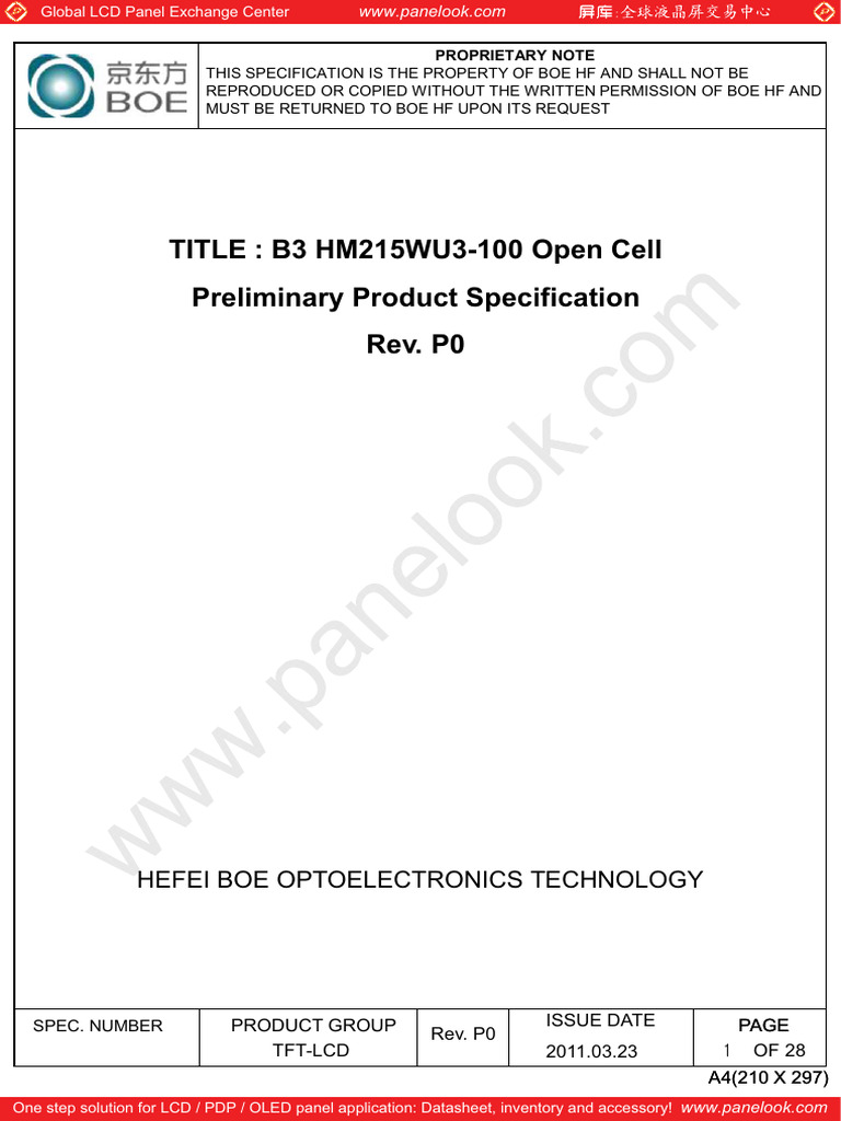 Panel BOE HM215WU3-100 0 | PDF | Liquid Crystal Display | Electrical Engineering