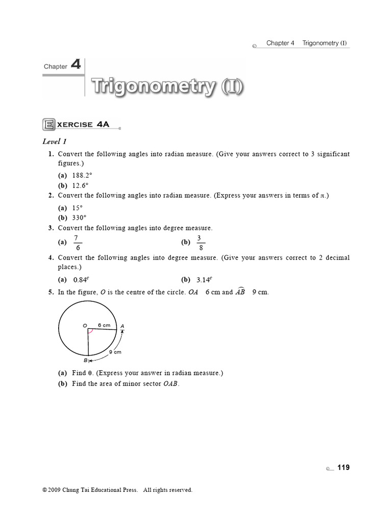 Trigonometry Exercises Hkdse | PDF | Area | Circle