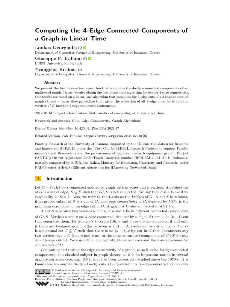 LIPIcs ESA 2021 47 | PDF | Graph Theory | Theoretical Computer Science LIPIcs ESA 2021 47 | PDF | Graph Theory | Theoretical Computer Science