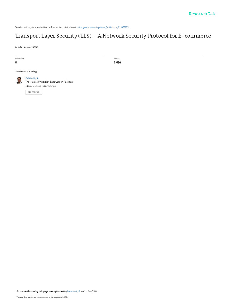 Transport Layer Security Tls A Network Security P Pdf Transport