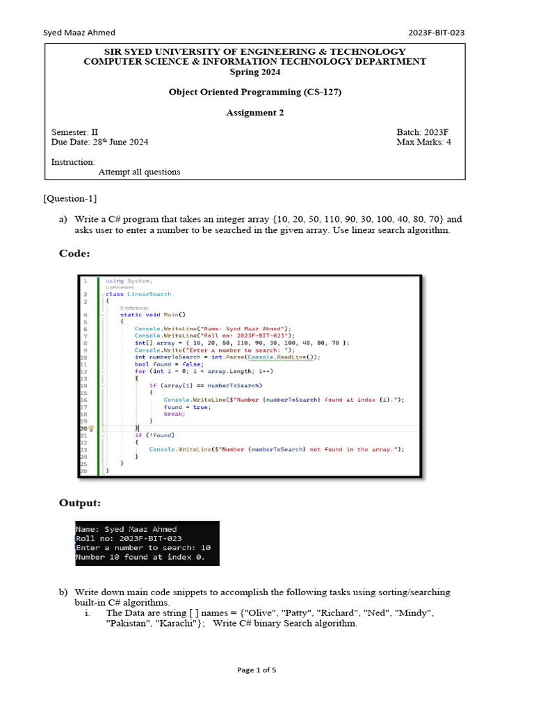 2023F BIT 023 - Assignment2 | PDF | C Sharp (Programming Language ...