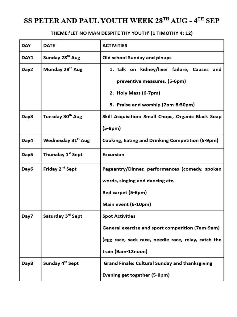 SS Peter and Paul Youth Week 2023 | PDF