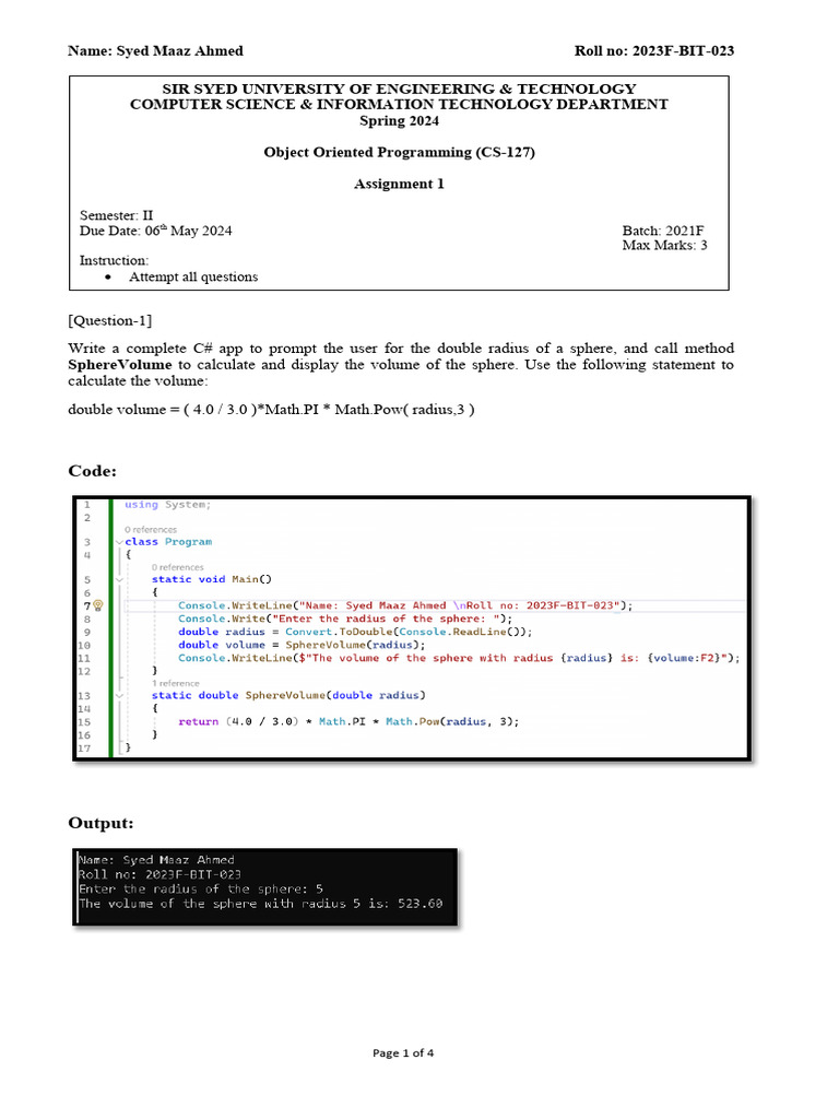 Assignment 1 (OOP) | PDF