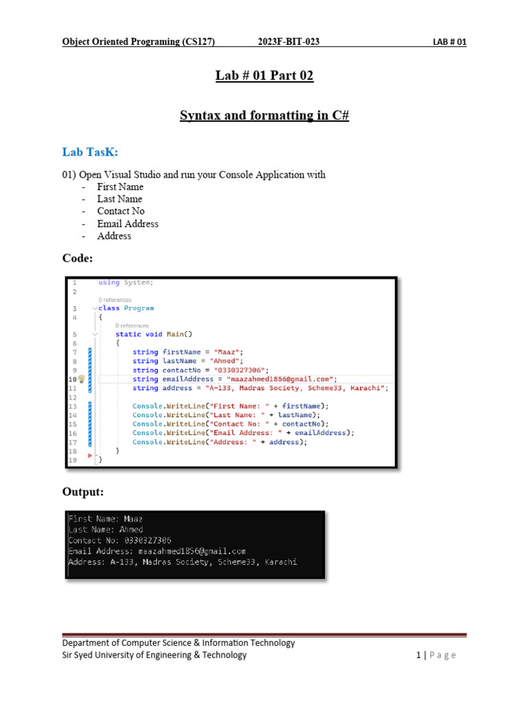 Oop Lab 1 Part 2 | PDF | Computers
