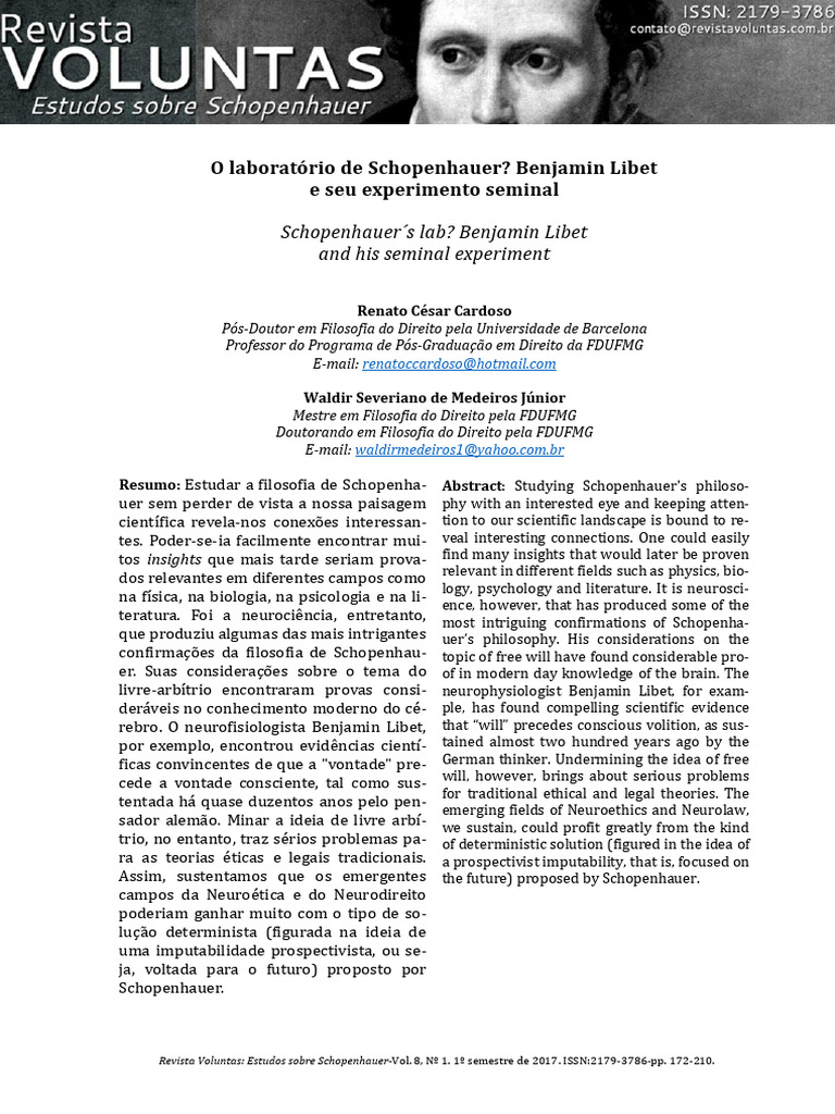 O Laboratório de Schopenhauer - Benjamin Libet e Seu Experimento Semina ...