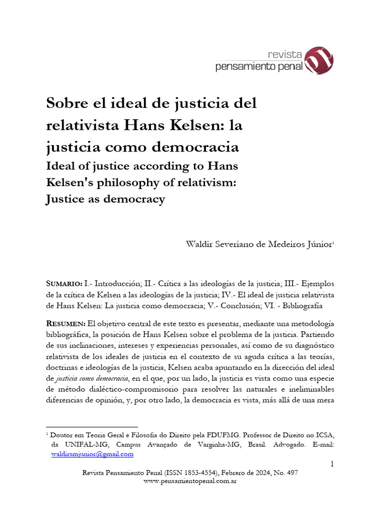 Sobre El Ideal de Justicia Del Relativista Hans Kelsen - La Justicia ...