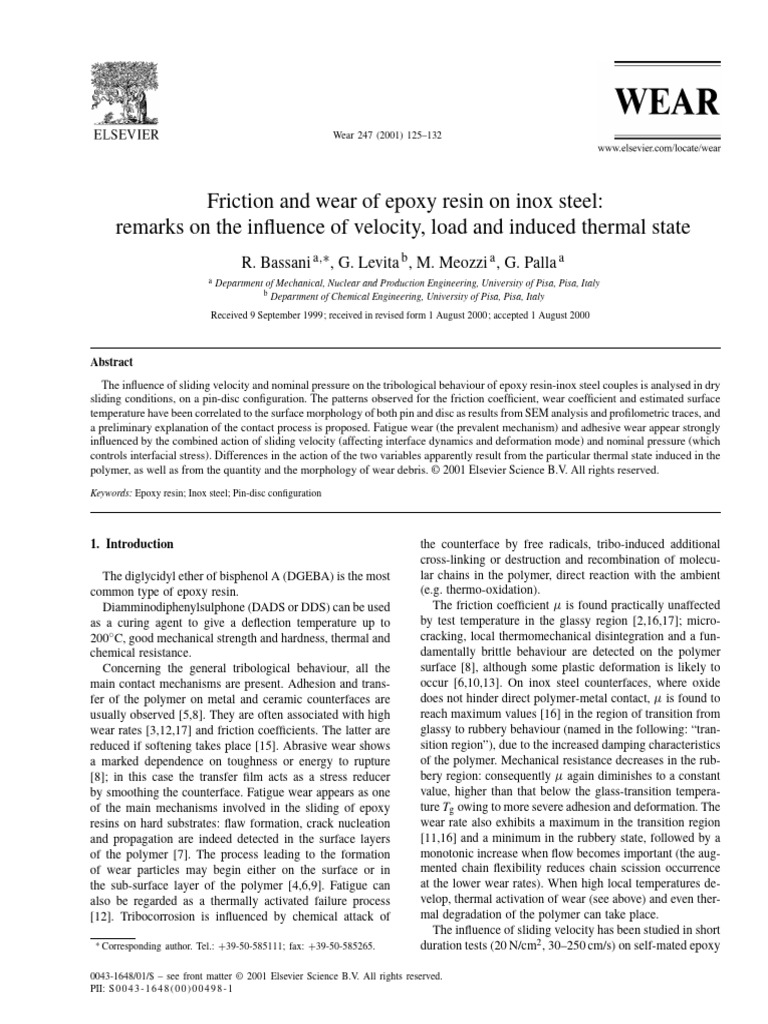 Friction and Wear of Epoxy Resin On Inox | PDF | Wear | Friction