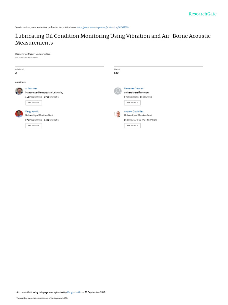 Lubricating Oil Condition Monitoring Using Vibration and Air-Borne ...