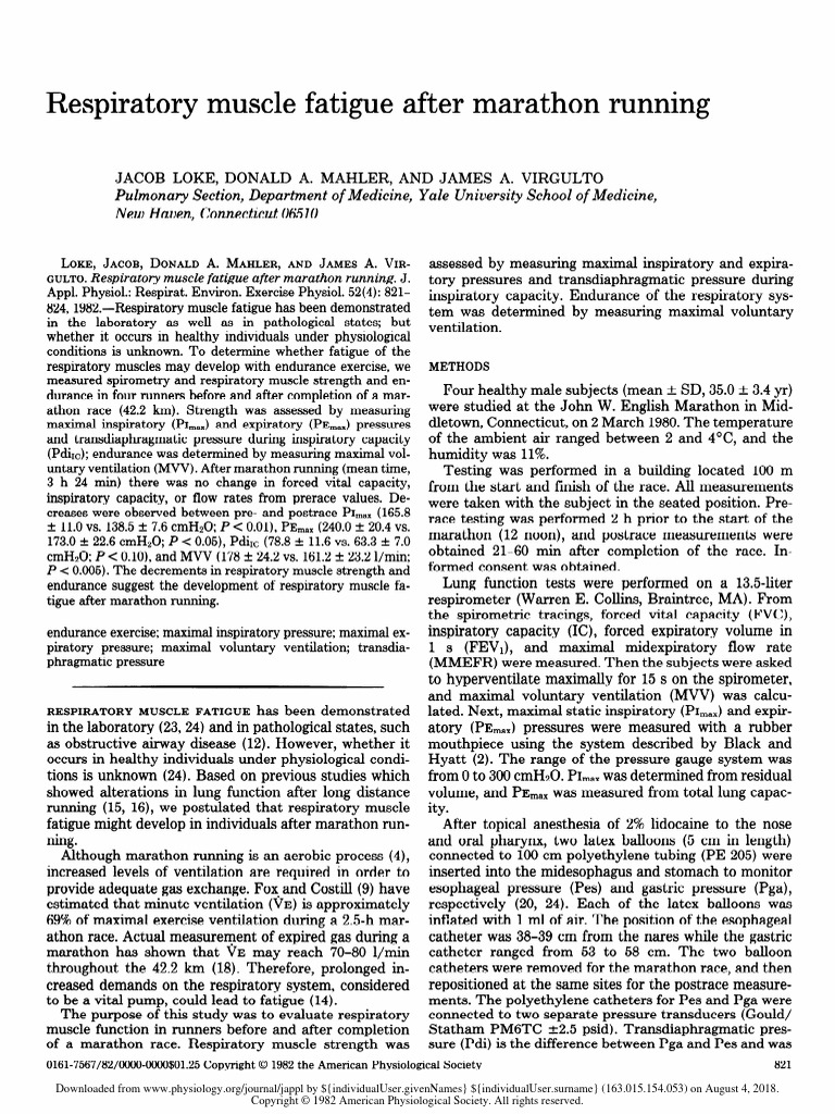 Respiratory Muscle Fatigue After Marathon Running | PDF | Physiology ...