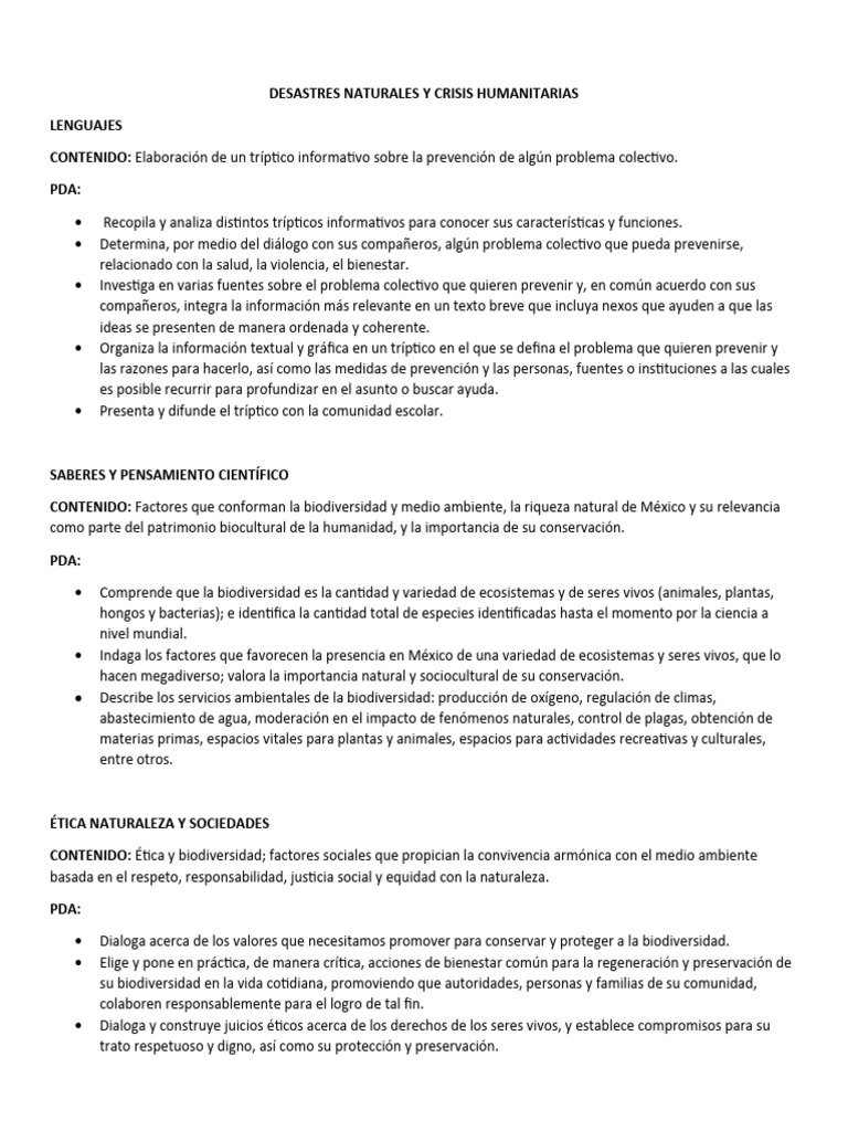 Contenidos y Pda Por Problematica Quinto | PDF | Biodiversidad | Migración humana