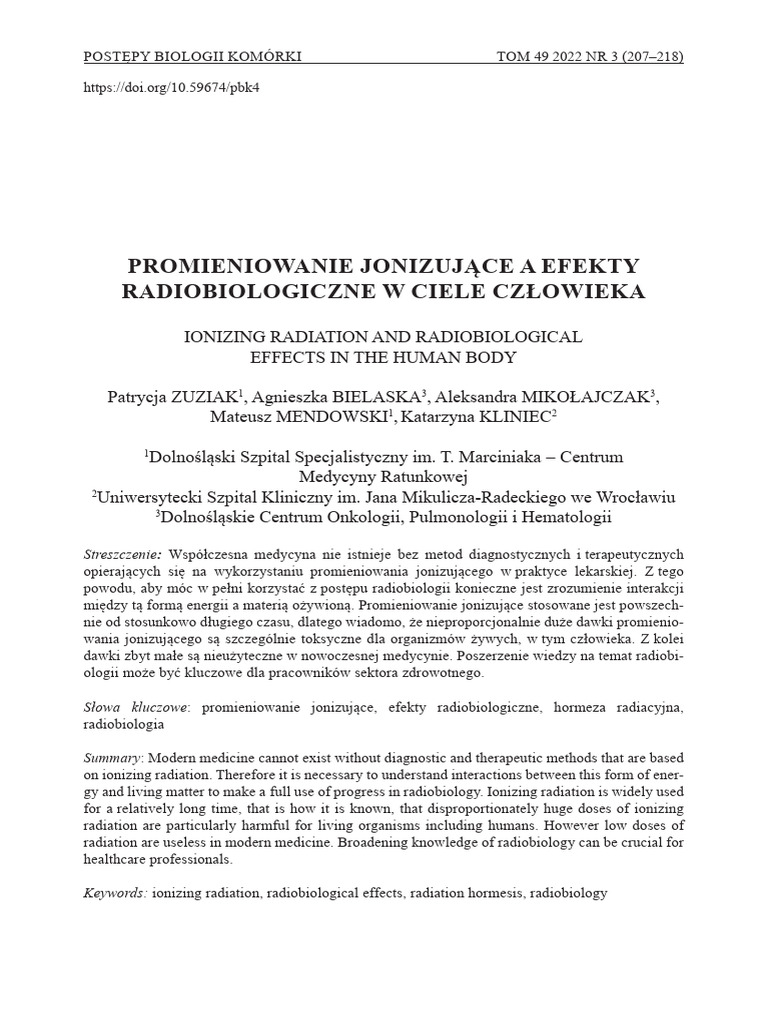 Promieniowanie Jonizujace a Efekty Radiobiologiczne w Ciele Czlowieka 0 | PDF