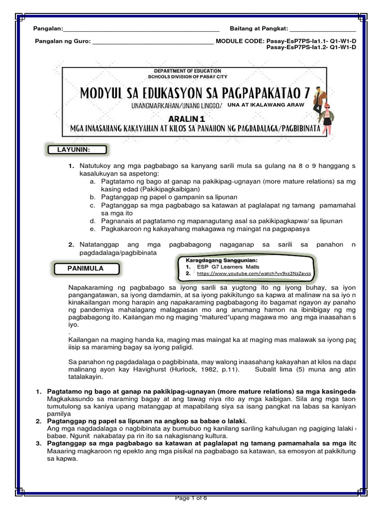 7 - Esp7-Q1-Week1 | PDF