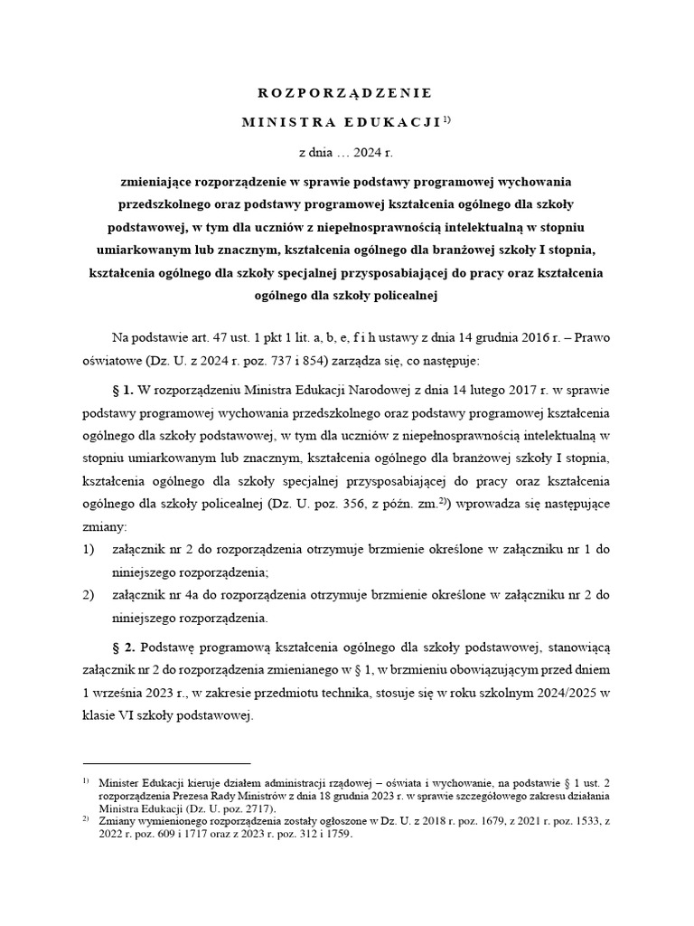 ROZP ME Ws Podstawy Programowej (SP I BS I) | PDF