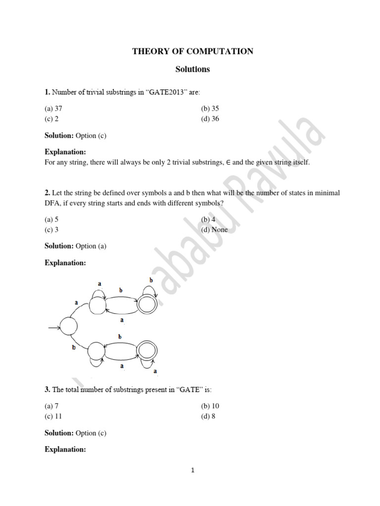 Solutions To Set 1 | PDF | String (Computer Science) | Regular Expression