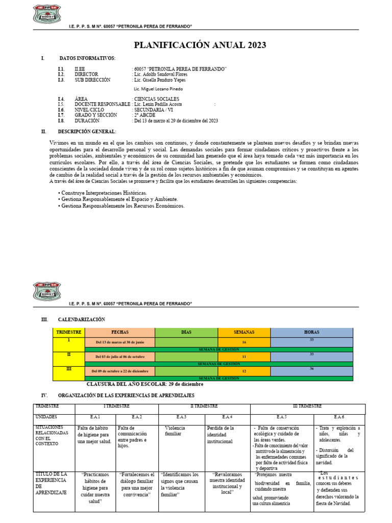 PLANIFICACIÓN ANUAL 2do 2023 | PDF | Evaluación | Aprendizaje