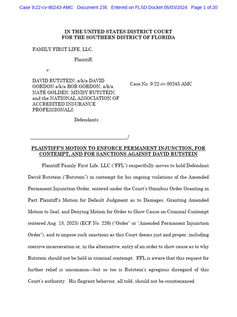 Document 235 FFL Request Permanent Injunction and Arrest David | PDF ...