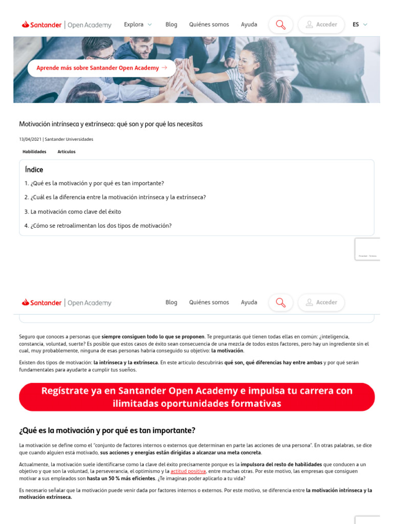 Motivación Intrínseca y Extrínseca - Blog Santander Open Academy | PDF ...
