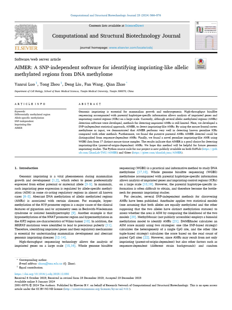 AIMER A SNP-Independent Software For Identifying I | PDF | Dna ...