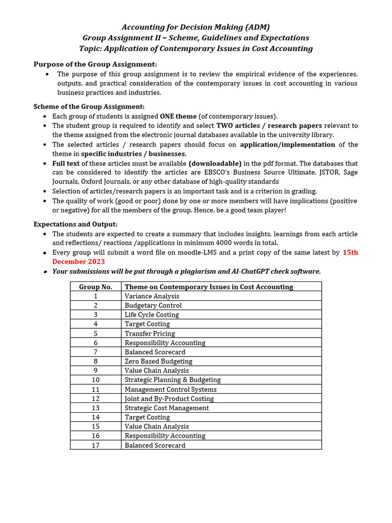 ADM Group Assignment II - Guidelines and Expectations | PDF | Academic ...