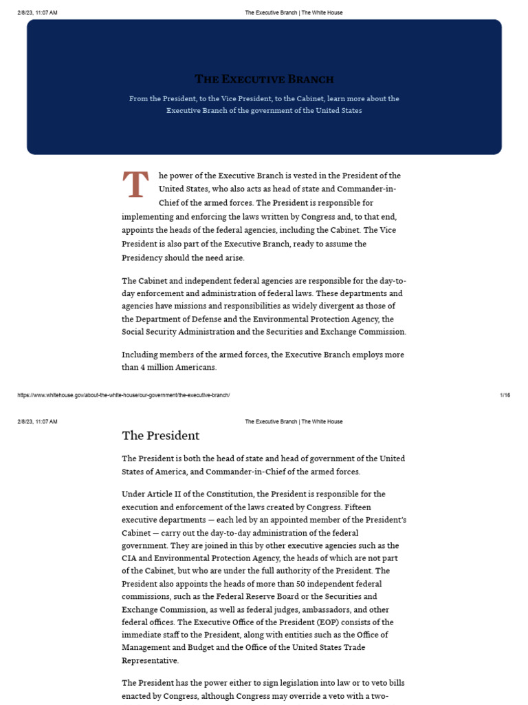 Overview of the U.S. Executive Branch | PDF | Presidents Of The United ...