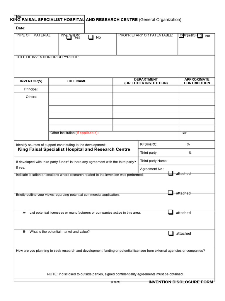 Invention Disclosure Form | PDF | Prior Art | Invention